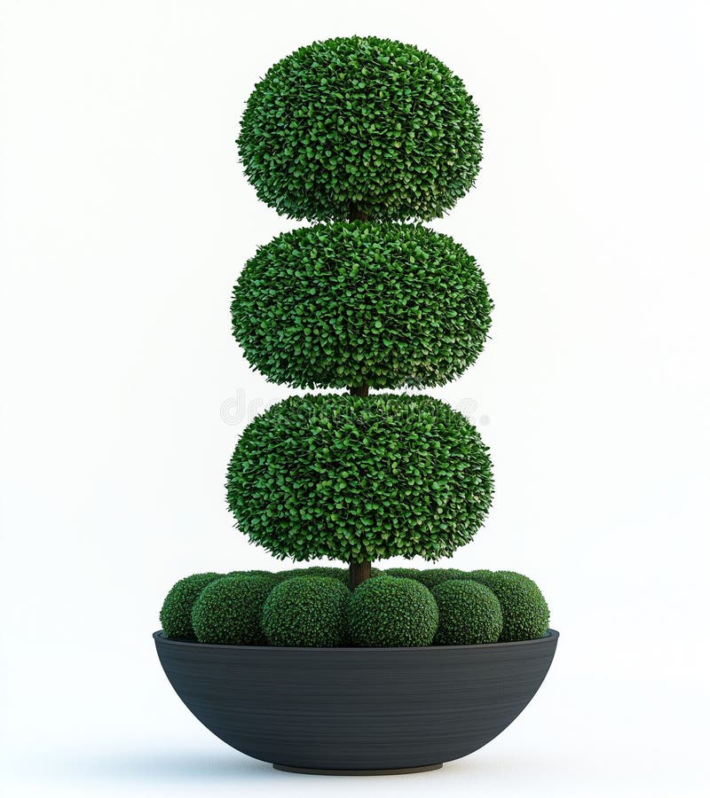 Neatly Trimmed Topiary Plant in a Decorative Pot Against a White ...
