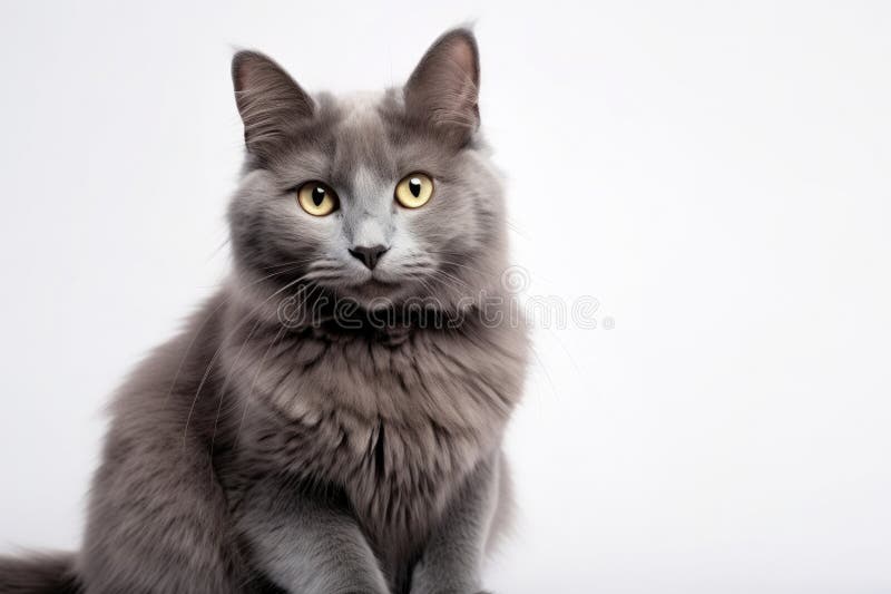 Nebelung Cat Stands On A White Background Stock Illustration