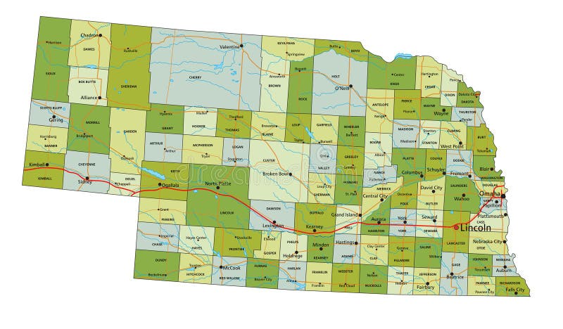 Detailed Editable Political Map with Separated Layers. Nebraska Stock ...