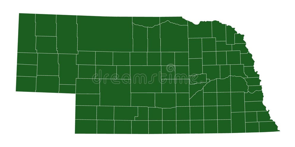 Nebraska Administrative Map. Counties Map of Nebraska, Blank Map, Empty ...