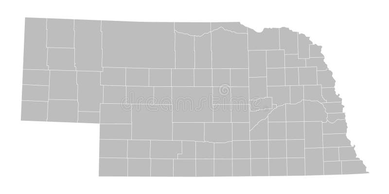 Nebraska Administrative Map. Counties Map of Nebraska, Blank Map, Empty ...