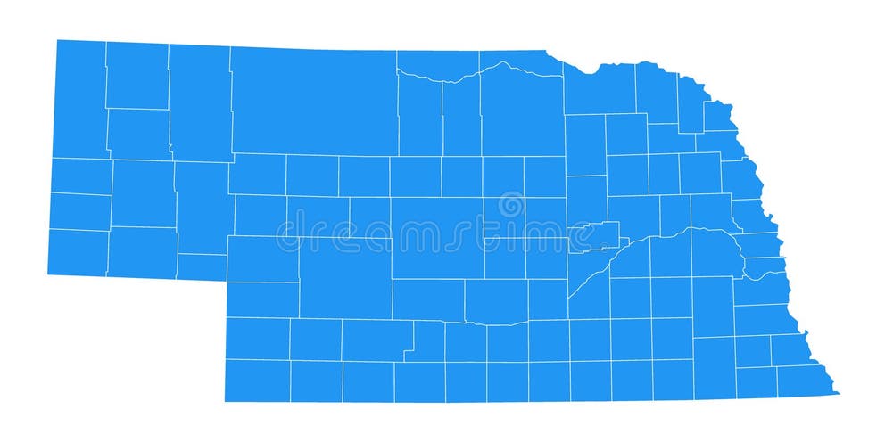 Nebraska Administrative Map. Counties Map of Nebraska, Blank Map, Empty ...