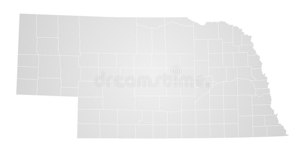Nebraska Administrative Map. Counties Map of Nebraska, Blank Map, Empty ...