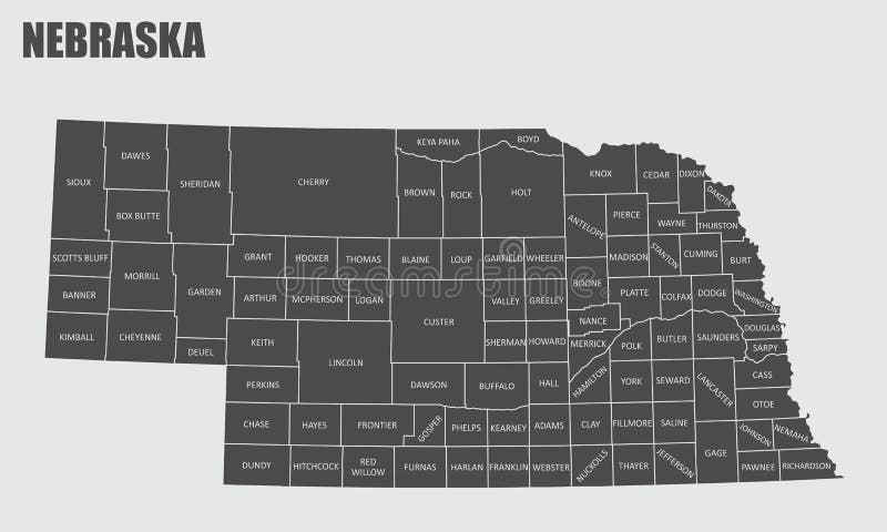 Nebraska County Map stock vector. Illustration of iowa - 173364797