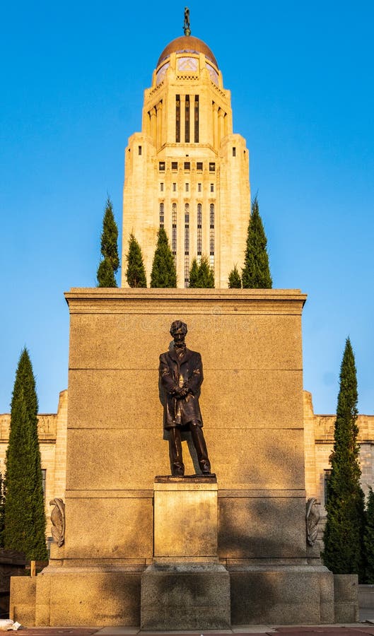 Nebraska State Capitol with Statue of Abraham Lincoln Stock Image ...
