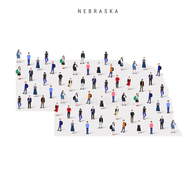 Nebraska US State Population Map. Large Group of People. Flat Vector ...