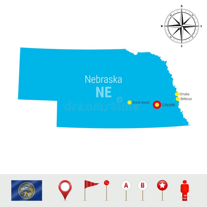 Nebraska Vector Map Isolated on White Background. High Detailed ...