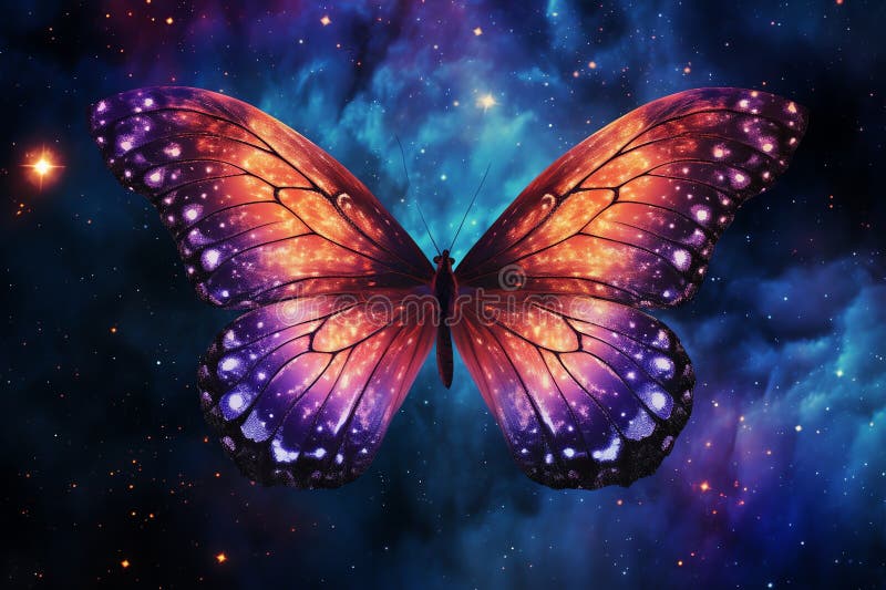Nebula Butterfly Wings Fantasy Sky Night Gazing Stock Illustration ...