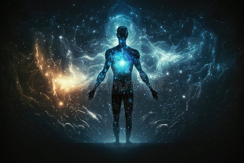 Сyber Space Concept of Glowing Astral Body Silhouette Neural Network AI ...