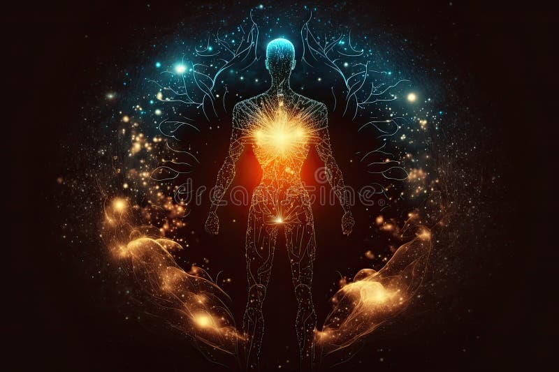 Ð¡yber Space Concept of Glowing Astral Body Silhouette Neural Network ...