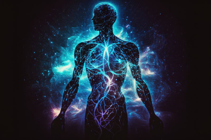 Ð¡yber Space Concept of Glowing Astral Body Silhouette Neural Network ...