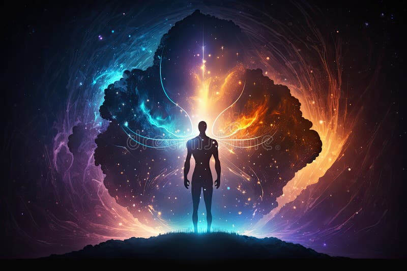 Ð¡yber Space Concept of Glowing Astral Body Silhouette Neural Network ...