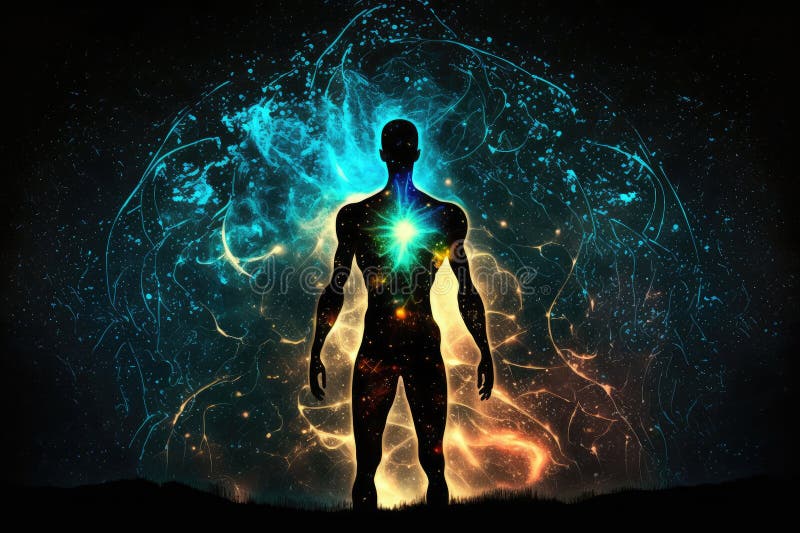 Ð¡yber Space Concept of Glowing Astral Body Silhouette Neural Network ...