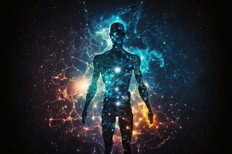 Ð¡yber Space Concept of Glowing Astral Body Silhouette Neural Network ...