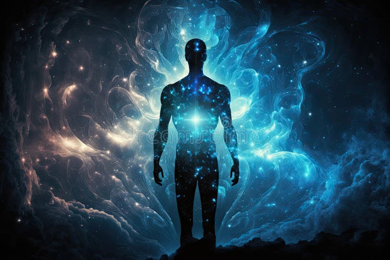 Ð¡yber Space Concept of Glowing Astral Body Silhouette Neural Network ...