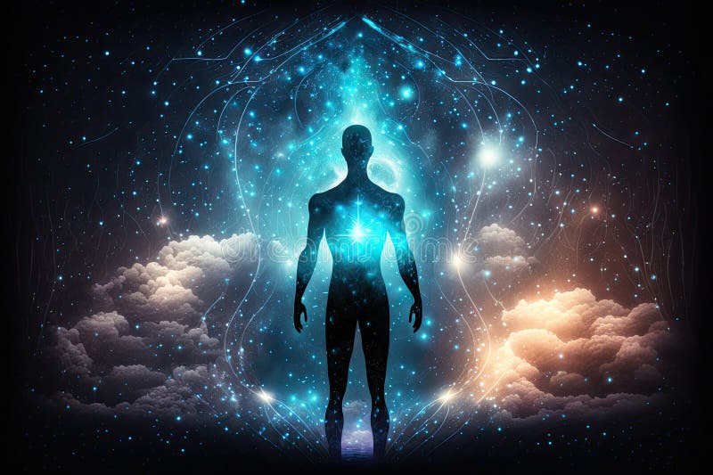 Ð¡yber Space Concept of Glowing Astral Body Silhouette Neural Network ...