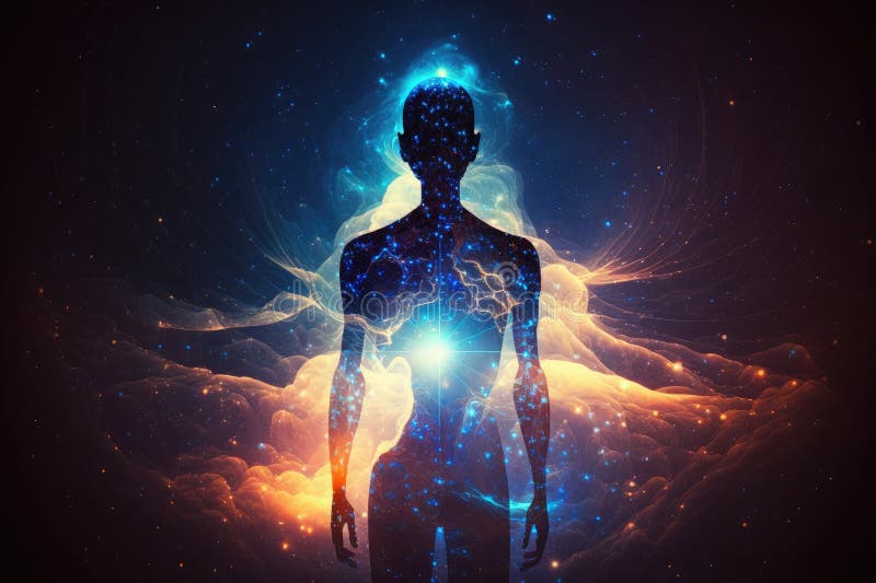 Ð¡yber Space Concept of Glowing Astral Body Silhouette Neural Network ...