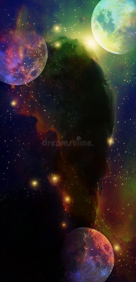 Nebula, Cosmic Space and Stars, Green Cosmic Stock Illustration ...