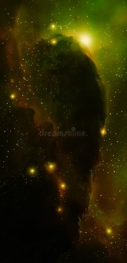 Nebula, Cosmic Space and Stars, Green Cosmic Stock Illustration ...