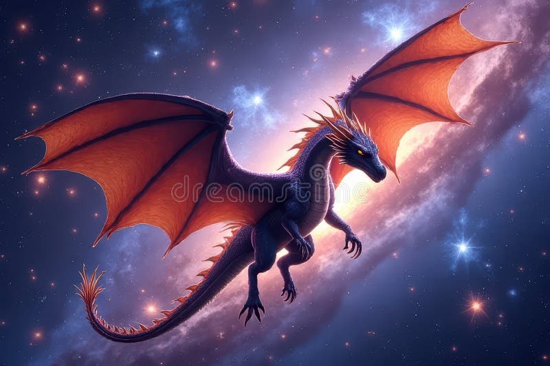 Nebula Dragon Encounter in the Cosmos Stock Illustration - Illustration ...