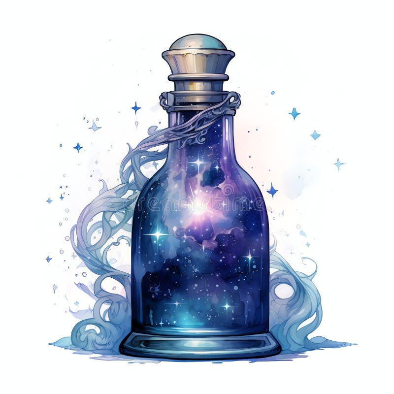 Nebula Elixir Fantasy Sky Night Gazing Watercolor Stock Illustration ...