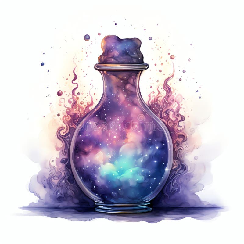 Nebula Elixir Fantasy Sky Night Gazing Watercolor Stock Illustration ...