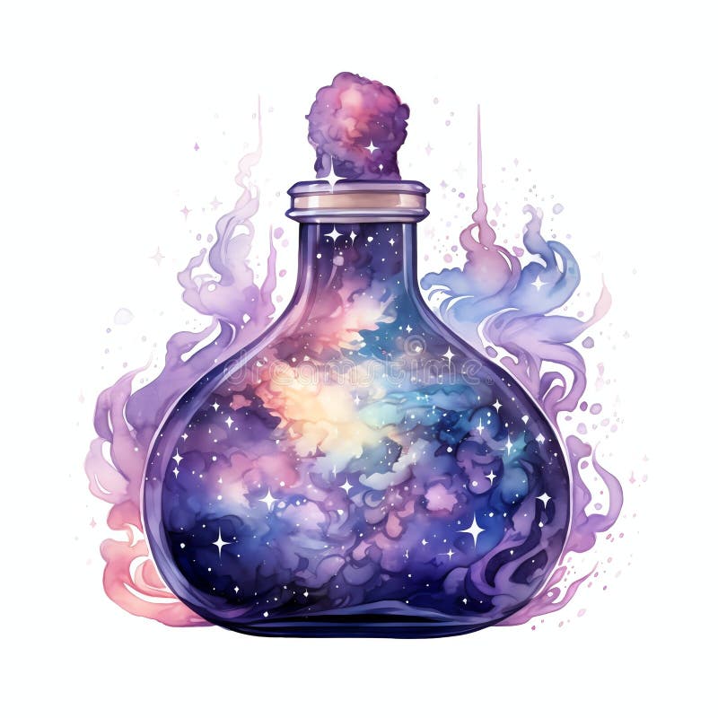 Nebula Elixir Fantasy Sky Night Gazing Watercolor Stock Illustration ...