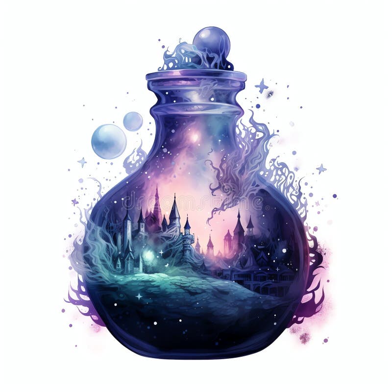 Nebula Elixir Fantasy Sky Night Gazing Watercolor Stock Illustration ...
