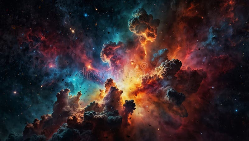 Nebula Explosion Featuring Bright Stars and Space Dust Stock ...