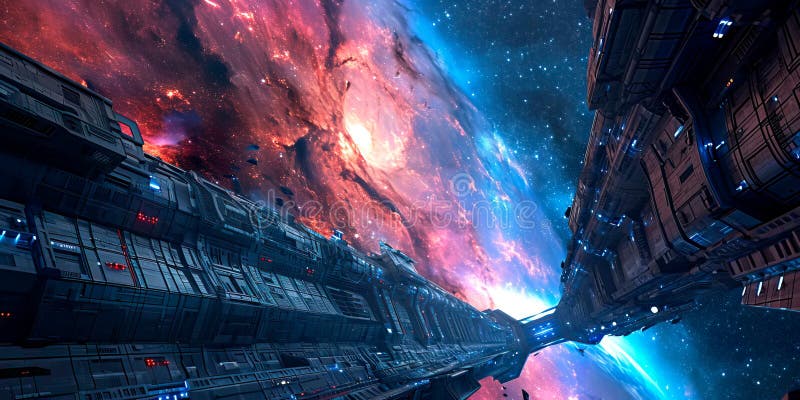 Nebula Forming the Backdrop for a Futuristic Space Station, Blending ...