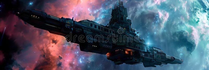 Nebula Forming the Backdrop for a Futuristic Space Station, Blending ...