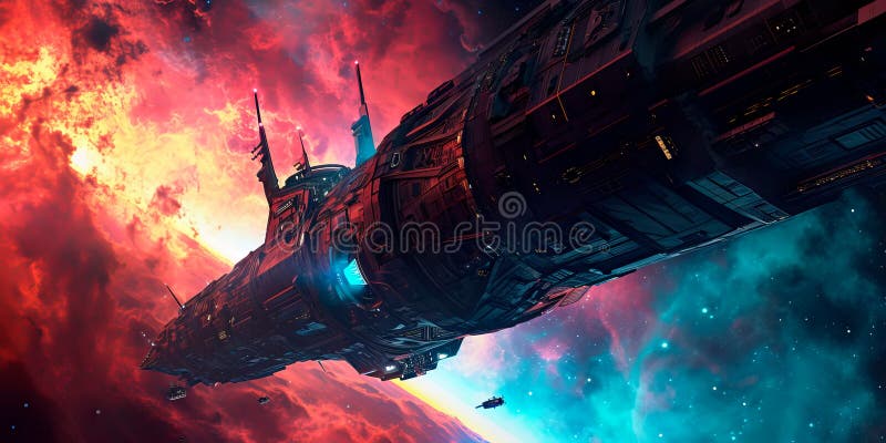 Nebula Forming the Backdrop for a Futuristic Space Station, Blending ...