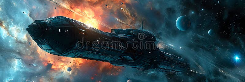 Nebula Forming the Backdrop for a Futuristic Space Station, Blending ...