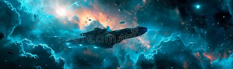 Nebula Forming the Backdrop for a Futuristic Space Station, Blending ...