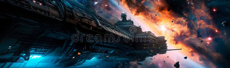 Nebula Forming the Backdrop for a Futuristic Space Station, Blending ...