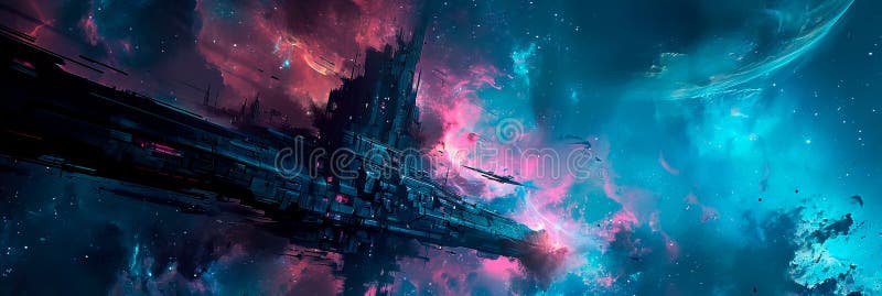 Nebula Forming the Backdrop for a Futuristic Space Station, Blending ...