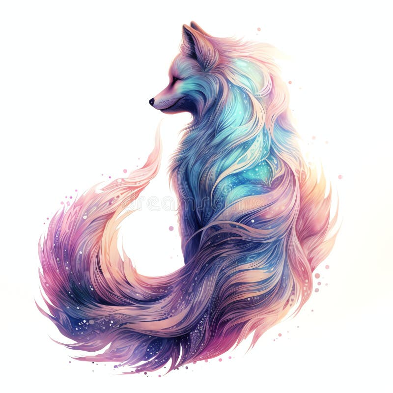 Nebula Fox Tail Fantasy Sky Night Gazing Watercolor Stock Illustration ...