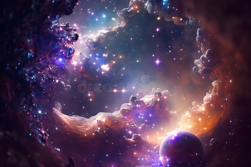 Nebula and Galaxies in Space. Neural Network Generated Art Stock ...