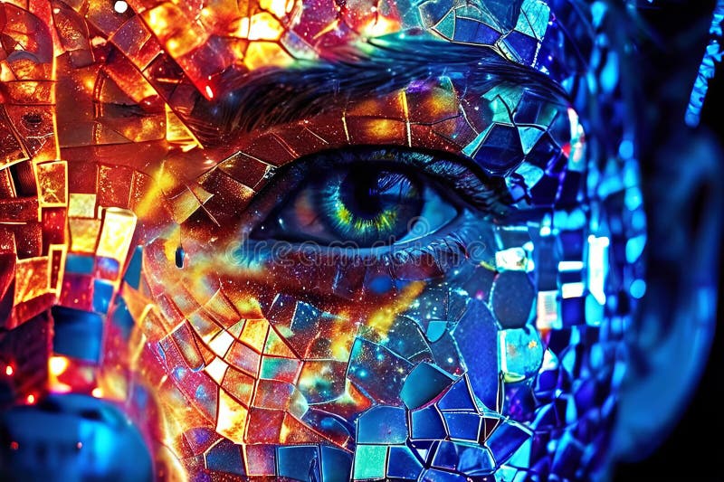 Nebula Mosaic a Close Up of a Human Face with a Digit Stock Photo ...