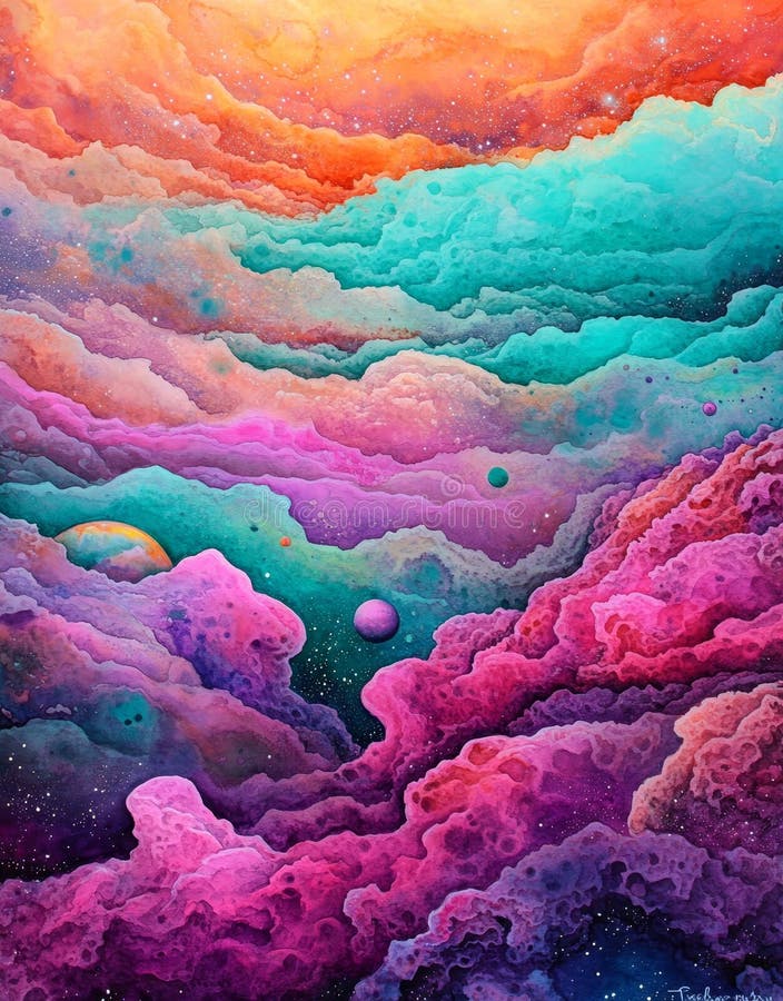 Nebula and Planets of Various Colors Drifting through Outer Space Stock ...