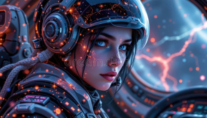 Nebula Prophetess Pilot, Her Face Wrapped in Nebular Threads, Eyes ...