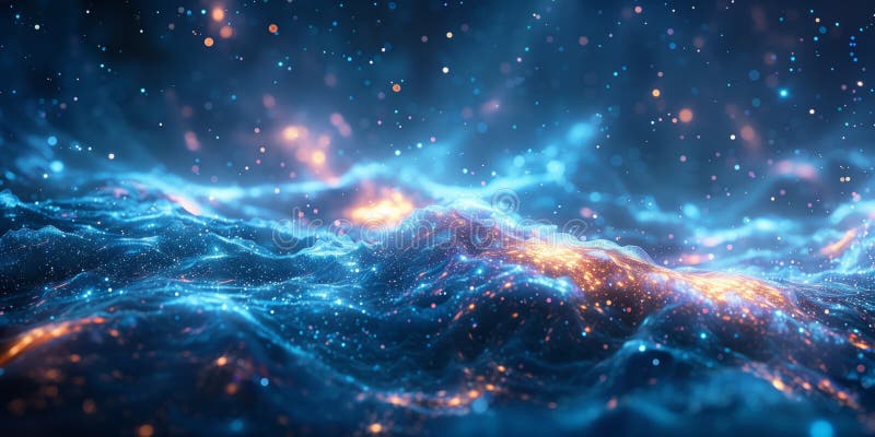 A Nebula with Stars in the Foreground Against a Backdrop of Waves Stock ...