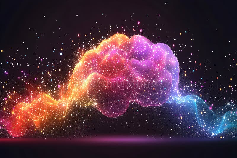 Nebula Stream of Sparkling Light Points and Interconnected Network ...