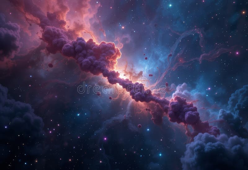 Nebula with Vibrant Gases and Celestial Bodies. Stock Illustration ...