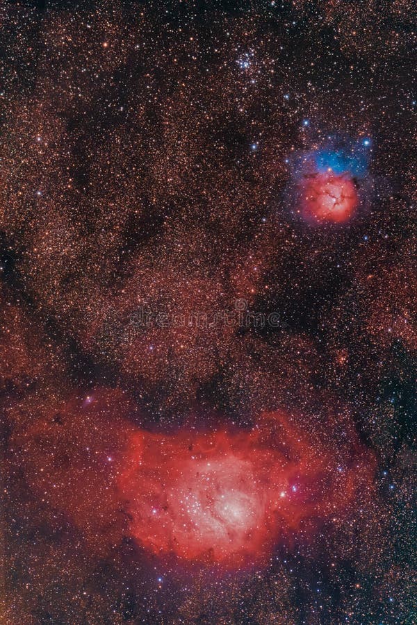 Nebulae in Sagittarius: Lagoon and Trifid Stock Image - Image of night ...
