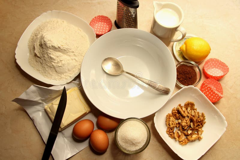 Necessary Ingredients for a Cooking Stock Image - Image of table, heap ...