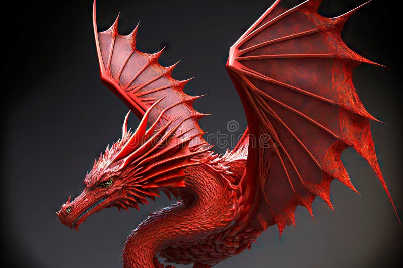 Neck with Head from Red Dragons on Dark Gray Background Stock ...