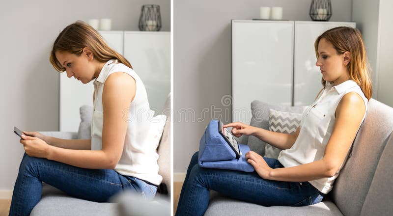 Before after Neck Pain Posture Stock Image - Image of white, lady ...