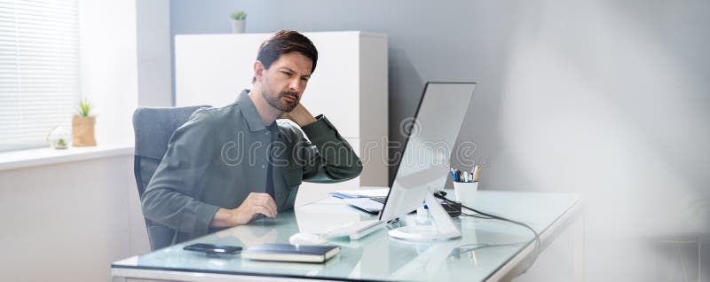 Neck Pain and Stress. Bad Posture at Computer Stock Photo - Image of ...