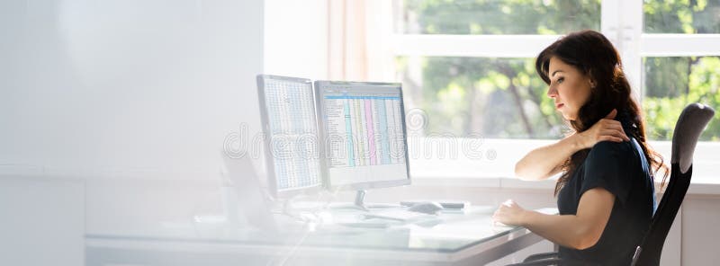 Neck Pain while Working at Computer Stock Image - Image of neck ...